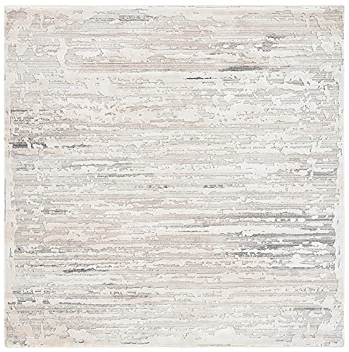 SAFAVIEH Mayflower Collection Area Rug - 6'7" Square, Beige & Grey, Modern Distressed Design, Non-Shedding & Easy Care, Ideal for High Traffic Areas in Living Room, Bedroom (MAY240B)