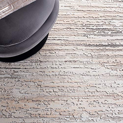 SAFAVIEH Mayflower Collection Area Rug - 6'7" Square, Beige & Grey, Modern Distressed Design, Non-Shedding & Easy Care, Ideal for High Traffic Areas in Living Room, Bedroom (MAY240B)