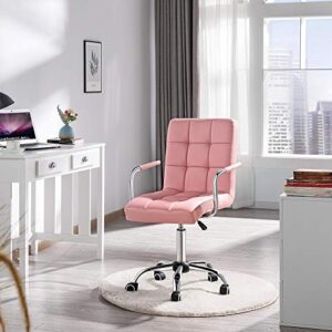 Yaheetech Desk Chairs with Wheels/Armrests Modern PU Leather Office Chair Height Adjustable Home Computer Executive Chair on Wheels 360° Swivel - Pink