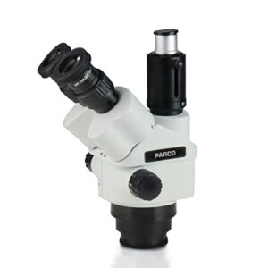 Parco Scientific PZFL Lockable Zoom Stereo 0.7-4.5X Simul-Focal Trinocular Microscope Head | 10x WF Eyepiece, 7X-45X Magnification