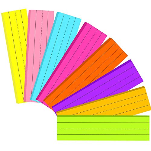 200 Sheets Sentence Strips Ruled Rainbow Sentence Strips Self Adhesive Lined Sentence Learning Strips Fluorescent Paper for School Office Supplies 8 Colors, 8 Pieces, 3 x 12 Inch