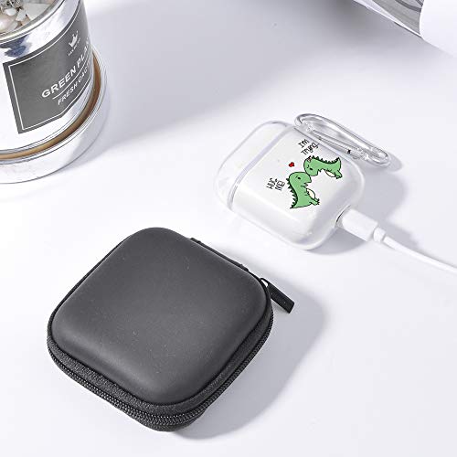 JOYLAND Soft Clear Case Cover for AirPod 1&2 w/Keychain Ring Carabiner Clip,Dinosaur Couple Case Transparent Wireless Earphone Case Smooth Anti-dust Flexible Silicone Protective Cover fr AirPods 1 & 2