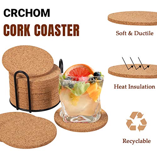 CRCHOM 16 Pack Cork Coasters with Metal Holder 4 Inch Thick Absorbent Natural Cup Coasters Heat Resistant Coasters for Drinks, Wine Glasses, Cups & Mugs