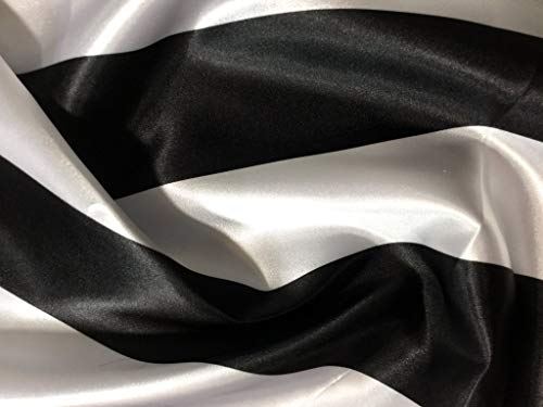 Black & White 2" Wide Stripe - Faux Silk Charmeuse Polyester Satin Fabric