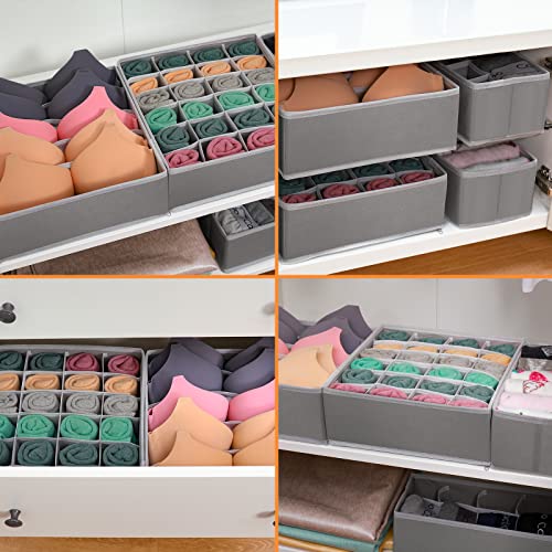 GOGOODA 4 Pcs Underwear Drawer Organizers Divider, Closet Socks Organizer and Storage Boxes for Lingerie, Bra, Undies