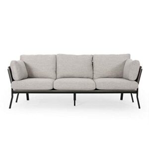 christopher knight home abigail mid-century modern 3 seater wood frame sofa, light gray, gray, black