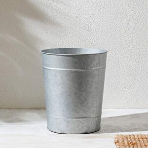 KMWARES Decorative Round Wastebasket/Trash Can/Garbage Can for Home Accent, Kitchen, Bathroom Accessories, Office Decoration - Rustic Galvanized Steel Metal