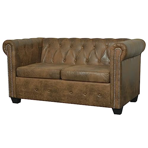 vidaXL Sofa, Upholstered Settee Couch Sofa with Tufted Arms, Chesterfield Loveseat for Home Living Room Bedroom Office, Brown Faux Leather