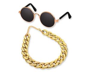 ds. distinctive style retro round sunglasses with golden plastic chain for pet cats and small dogs cool and funny spectacles pets photo props for taking pictures