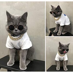 DS. DISTINCTIVE STYLE Retro Round Sunglasses with Golden Plastic Chain for Pet Cats and Small Dogs Cool and Funny Spectacles Pets Photo Props for Taking Pictures