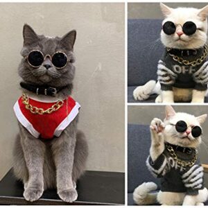 DS. DISTINCTIVE STYLE Retro Round Sunglasses with Golden Plastic Chain for Pet Cats and Small Dogs Cool and Funny Spectacles Pets Photo Props for Taking Pictures