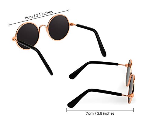 DS. DISTINCTIVE STYLE Retro Round Sunglasses with Golden Plastic Chain for Pet Cats and Small Dogs Cool and Funny Spectacles Pets Photo Props for Taking Pictures