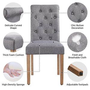 Yaheetech 2PCS Dining Chairs Button Tufted Parsons Diner Chairs Solid Wood Upholstered Fabric High Back Padded Dining Room Chairs Home Kitchen Chairs, Dark Gray