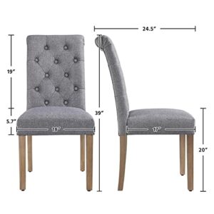 Yaheetech 2PCS Dining Chairs Button Tufted Parsons Diner Chairs Solid Wood Upholstered Fabric High Back Padded Dining Room Chairs Home Kitchen Chairs, Dark Gray