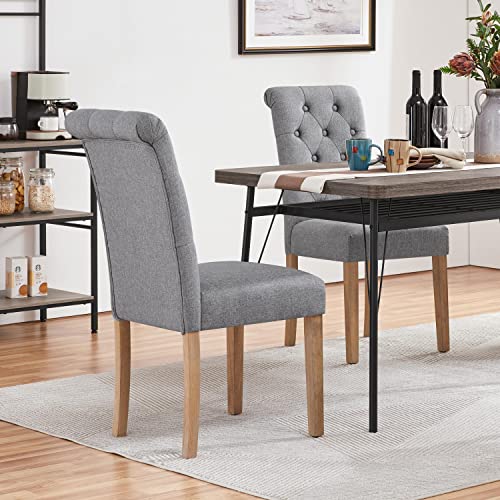 Yaheetech 2PCS Dining Chairs Button Tufted Parsons Diner Chairs Solid Wood Upholstered Fabric High Back Padded Dining Room Chairs Home Kitchen Chairs, Dark Gray