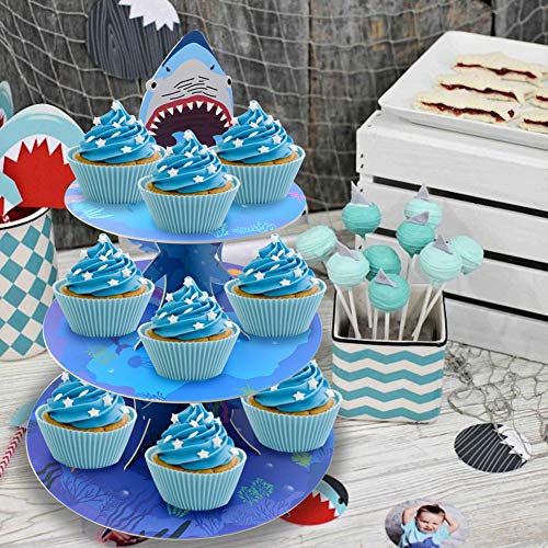 Cardboard Ocean Shark Cake Stands 3 Tire Cupcake Stands Mini Cake Stand Reusable Kid Birthday Baby Shower Party Supplies Dessert Stand…