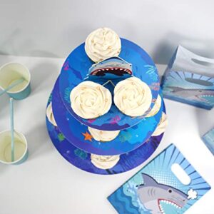 Cardboard Ocean Shark Cake Stands 3 Tire Cupcake Stands Mini Cake Stand Reusable Kid Birthday Baby Shower Party Supplies Dessert Stand…