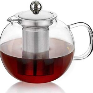 Glass Teapot with Removable Infuser & Blooming and Loose Leaf, Iced Tea Maker & Brewer Teapot with Infuser forLoose Leaf Tea Maker Set (28oz)