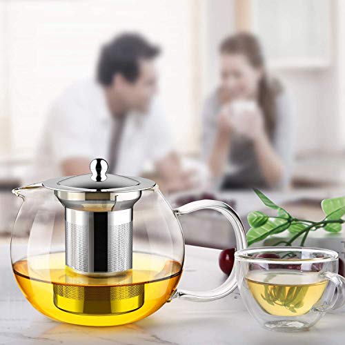 Glass Teapot with Removable Infuser & Blooming and Loose Leaf, Iced Tea Maker & Brewer Teapot with Infuser forLoose Leaf Tea Maker Set (28oz)