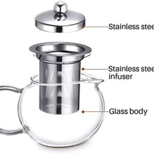 Glass Teapot with Removable Infuser & Blooming and Loose Leaf, Iced Tea Maker & Brewer Teapot with Infuser forLoose Leaf Tea Maker Set (28oz)