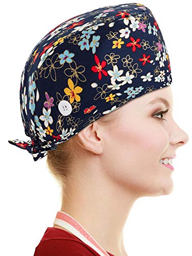 8 Packs Gourd-Shaped Working Cap with Buttons Sweatband Adjustable Hats Tie Back Hats Headwear Printed for Women Men, Multicoloured, Medium