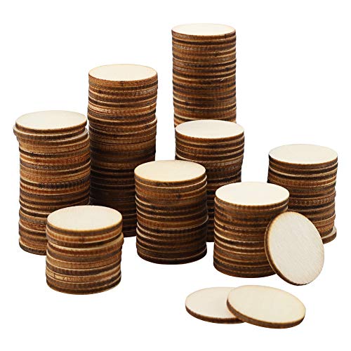 200 Pieces 1 Inch Unfinished Wood Slices Round Disc Circle Wood Pieces Wooden Cutouts Ornaments for Craft and Decoration