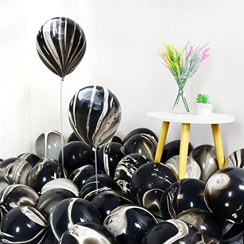 50pcs Black Marble Balloons 12 Inch Marble Agate Latex Balloons for Black White Birthday Party Tie Dye Balloons Decoration Easter New Year Wedding Baby Shower Halloween Festival Photobooth