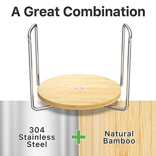 Wisuce Bamboo Plate Holders for Dinner Plates, Adjustable 9"-13" Plate Dish Rack Organizer Stand Stainless Steel Dish Storage Holder for Kitchen Drawer, Countertop, Cabinet, Shelf, Cupboard (Large)