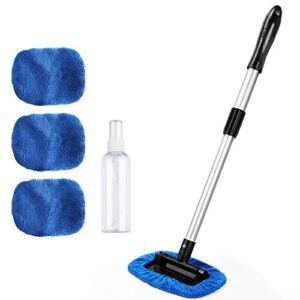 astroai windshield cleaner, microfiber car window cleaner with 4 reusable and washable microfiber pads and extendable handle auto inside glass wiper kit