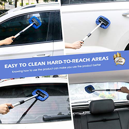 AstroAI Windshield Cleaner, Microfiber car Window Cleaner with 4 Reusable and Washable Microfiber Pads and Extendable Handle Auto Inside Glass Wiper Kit