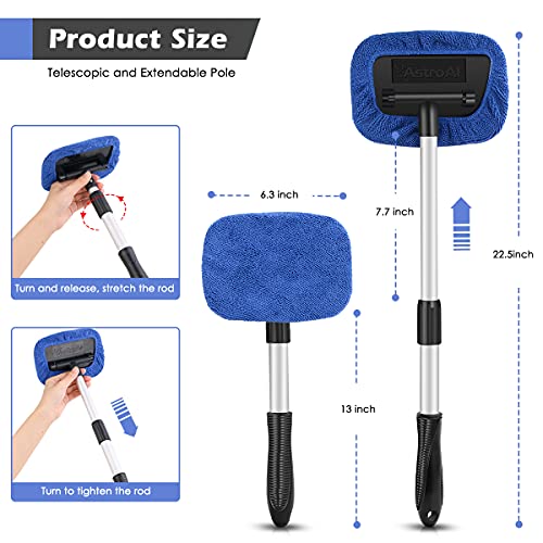 AstroAI Windshield Cleaner, Microfiber car Window Cleaner with 4 Reusable and Washable Microfiber Pads and Extendable Handle Auto Inside Glass Wiper Kit