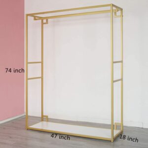 HOMEKAYT Gold Clothing Racks with Shelves, Weeding Dress Retail Clothes Rack,Freestanding Rack, Shoes Bags Clothes Organizer Garment Rack(47" L)