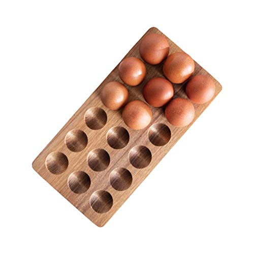 Wooden Egg Holder by ILLATO, Premium Acacia Wood Egg Tray, 18 Holes Egg Plate, Freezer, Tabletop Display or Refrigerator Storage, Deviled Egg Tray, Egg Holder Countertop, Wooden Egg Skelter