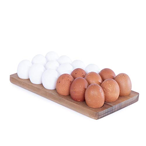 Wooden Egg Holder by ILLATO, Premium Acacia Wood Egg Tray, 18 Holes Egg Plate, Freezer, Tabletop Display or Refrigerator Storage, Deviled Egg Tray, Egg Holder Countertop, Wooden Egg Skelter