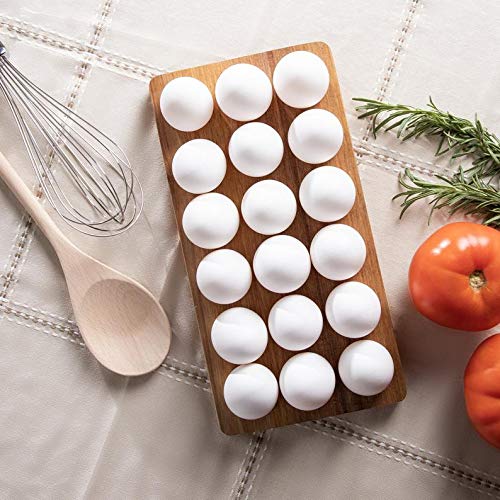 Wooden Egg Holder by ILLATO, Premium Acacia Wood Egg Tray, 18 Holes Egg Plate, Freezer, Tabletop Display or Refrigerator Storage, Deviled Egg Tray, Egg Holder Countertop, Wooden Egg Skelter