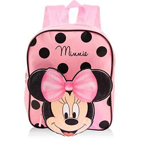 Disney Minnie Mouse Backpack for Toddlers Bundle ~ Premium 12" Minnie Mouse Mini School Bag with 3D Ears and Stickers (Minnie Mouse School Supplies)