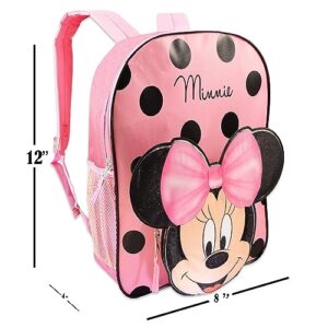 Disney Minnie Mouse Backpack for Toddlers Bundle ~ Premium 12" Minnie Mouse Mini School Bag with 3D Ears and Stickers (Minnie Mouse School Supplies)