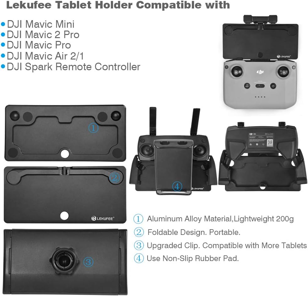 Lekufee Lightweight Aluminum Alloy Foldable Tablet Holder for DJI Mini 3 Pro/Mini 2 SE/2/Mini SE/Mini 1/Mavic 3/2/1/DJI Air 2S/2/Mavic Pro/Mavic Air/DJI Spark Remote Controller