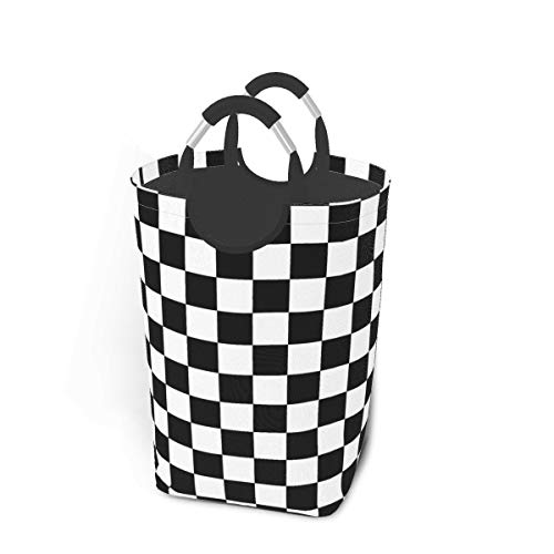 feilicase Collapsible Black White Checkered Checker Storage Bin Hamper Laundry Basket, Foldable Dirty Clothes Bag with Handles Home Bedroom Office Toys Books Organizer