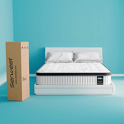 Serweet 10 Inch Memory Foam Hybrid Queen Mattress - Heavier Coils for Durable Support - Pocket Innersprings for Motion Isolation - Pressure Relieving - Medium Firm - Made in North America