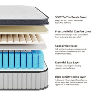 Serweet 10 Inch Memory Foam Hybrid Queen Mattress - Heavier Coils for Durable Support - Pocket Innersprings for Motion Isolation - Pressure Relieving - Medium Firm - Made in North America