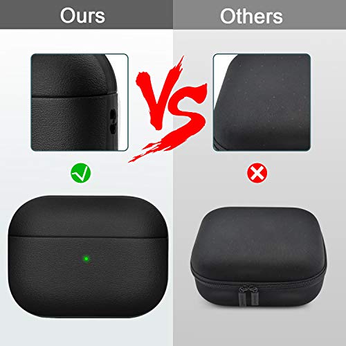 Upgrade Airpods Pro Case Cover, Leather Texture Full-Body Protective Case Cover for Apple Airpods Pro,Wireless Charging and Front LED Visible (Matte Black)