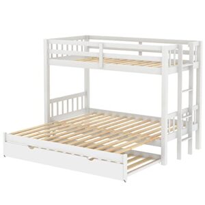 Flieks Twin Over Twin/King Bunk Beds with Trundle, Twin Over Pull-Out bunk Bed Accommodate 4 People for Kids, Adult, No Box Spring Needed