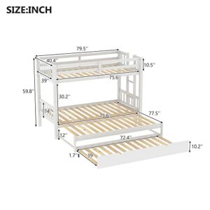 Flieks Twin Over Twin/King Bunk Beds with Trundle, Twin Over Pull-Out bunk Bed Accommodate 4 People for Kids, Adult, No Box Spring Needed