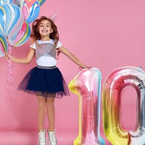 KUNGYO Rainbow 10th Birthday Party Decoration - Girls Birthday Party Supplies Include Happy Birthday Balloon Banner, Giant Number 10 Foil Balloon, Rainbow Star and Heart Balloon, Latex Balloons 28PCS