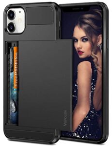 vofolen compatible with iphone 12 case 5g wallet cover credit card holder slot sliding back pocket anti-scratch dual layer protective compatible with iphone 12 5g black