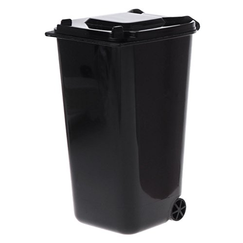 Beerty Mini Solid Color Trash Can Shaped Pen Holder Storage Bin Stylish Desktop Organizer Garbage Can Wastebasket(Black)