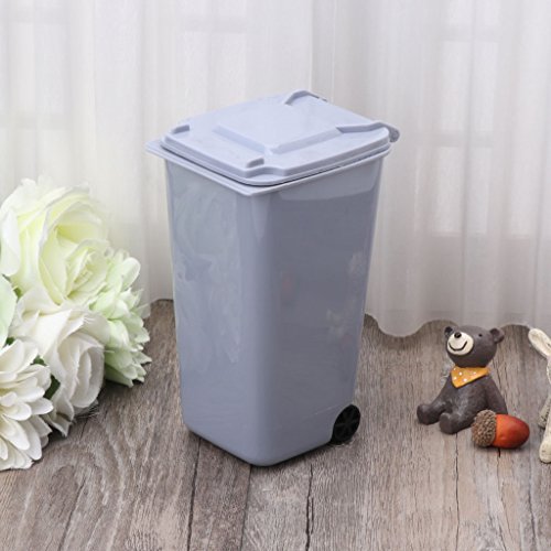 Beerty Mini Solid Color Trash Can Shaped Pen Holder Storage Bin Stylish Desktop Organizer Garbage Can Wastebasket(Black)