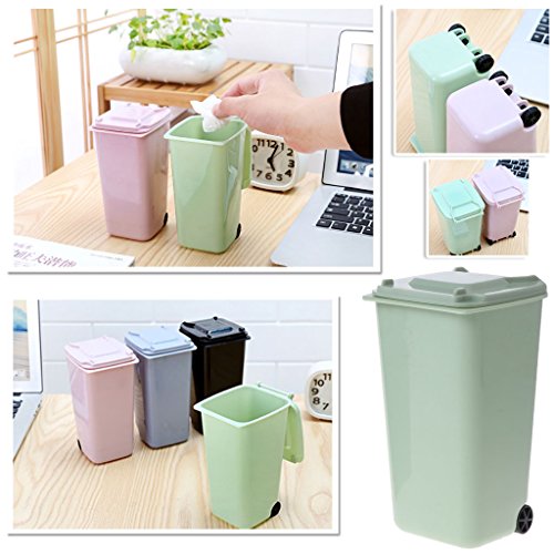 Beerty Mini Solid Color Trash Can Shaped Pen Holder Storage Bin Stylish Desktop Organizer Garbage Can Wastebasket(Black)