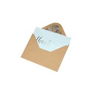 Thank You Cards - Blank 50 Pack Baby Blue Matte Finish Cards with Silver Foiled "Thank You" Printed with 52 Confetti Design Kraft Envelopes 4" x 6" - for Bridal Shower Baby Shower Birthday Party